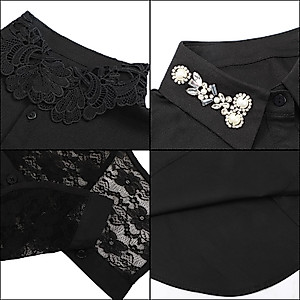 Women's Fake Detachable Dickey Collar Diamond Pearl Lace Fake Half Shirt Collar (Black)