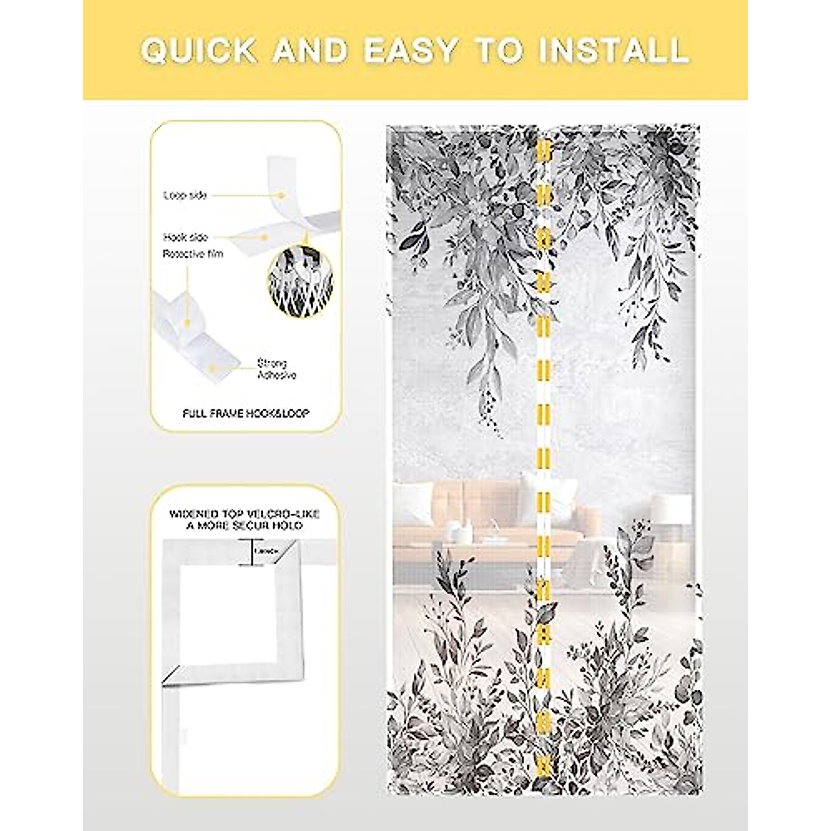 ZOE GARDEN Grey Eucalyptus Magnetic Screen Door for Sliding/Single/French Doors, Self Sealing Magnets Patio Door Screen Heavy Duty Mesh Curtain, Fall Leaves Country Rustic Chic Flower