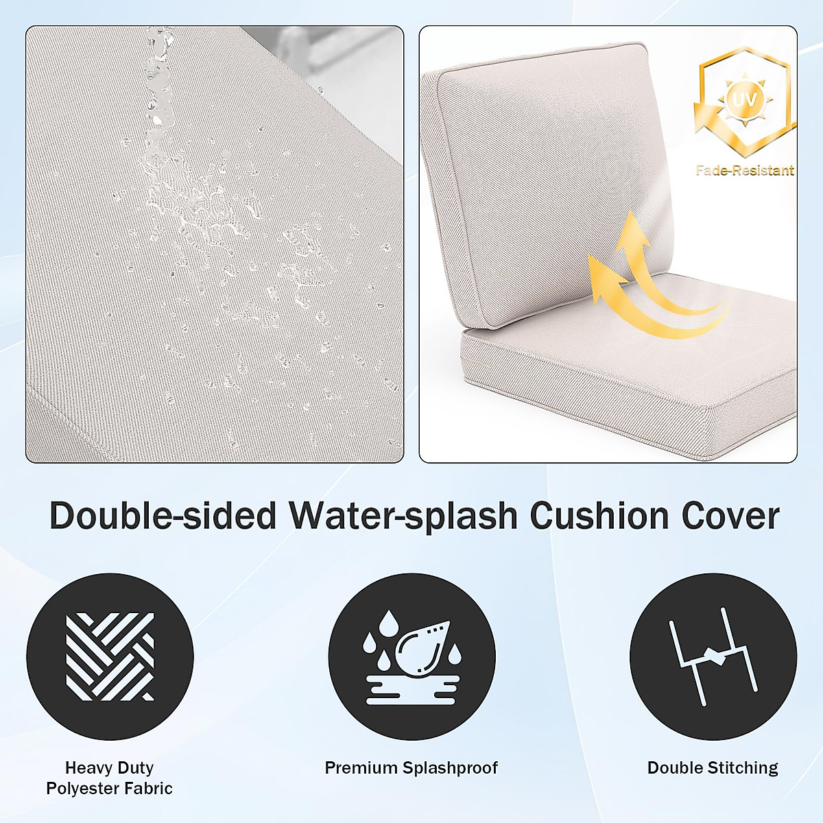 Outdoor Chair Cushions, 24" x 23" High-Density Foam Deep Seat Patio Cushions with Olefin Fabric & Removable Zipper Cover, Outdoor Furniture Replacement Cushions Set of 2 for Chair Sofa Couch - Beige