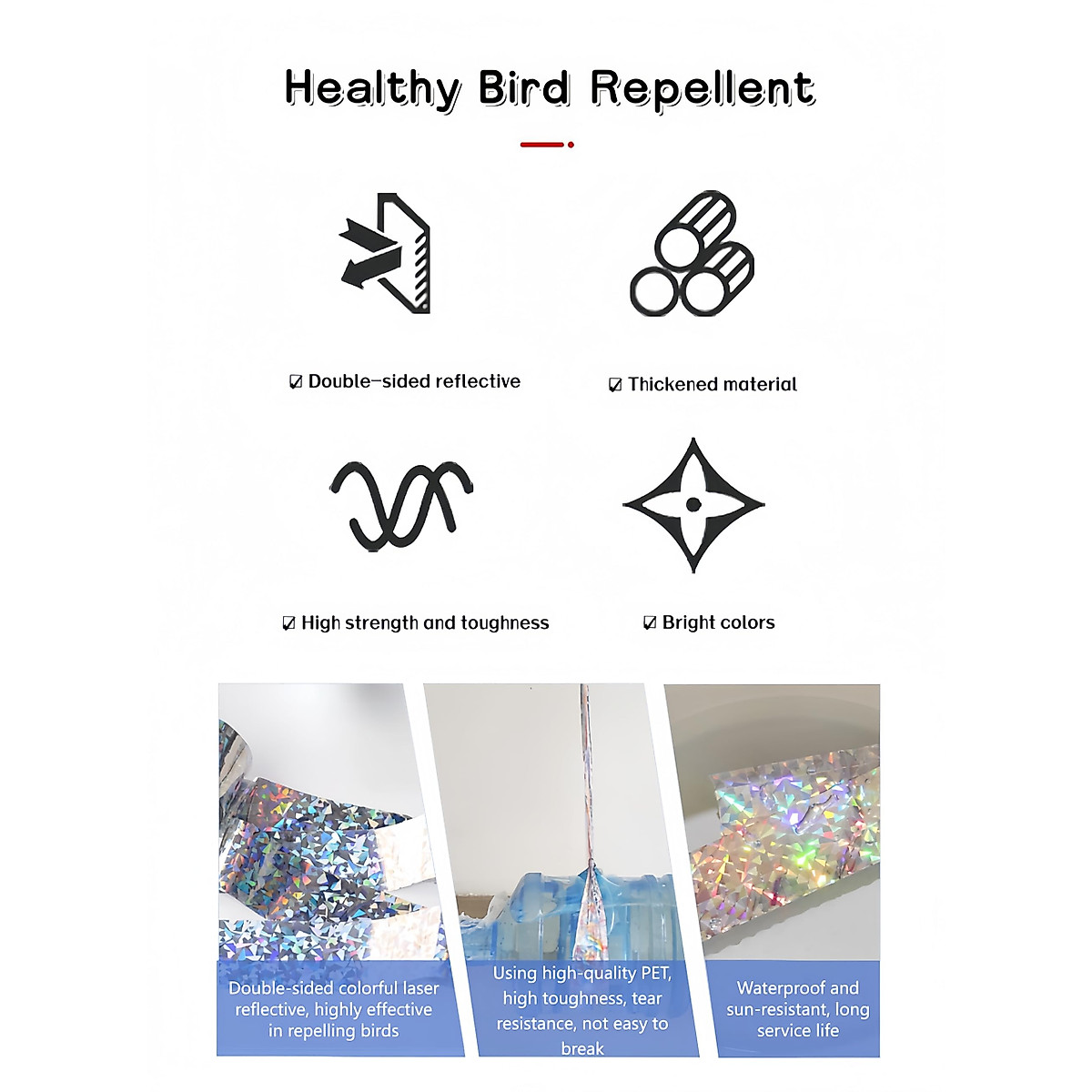 SATONBEYI 1 Roll Bird Scare Tape Ribbon,2 Inch*200 Ft Bird Tape for Outside,Easy Use Bird Reflective Tape for Garden, Orchard,Farmor Courtyard(Silver)