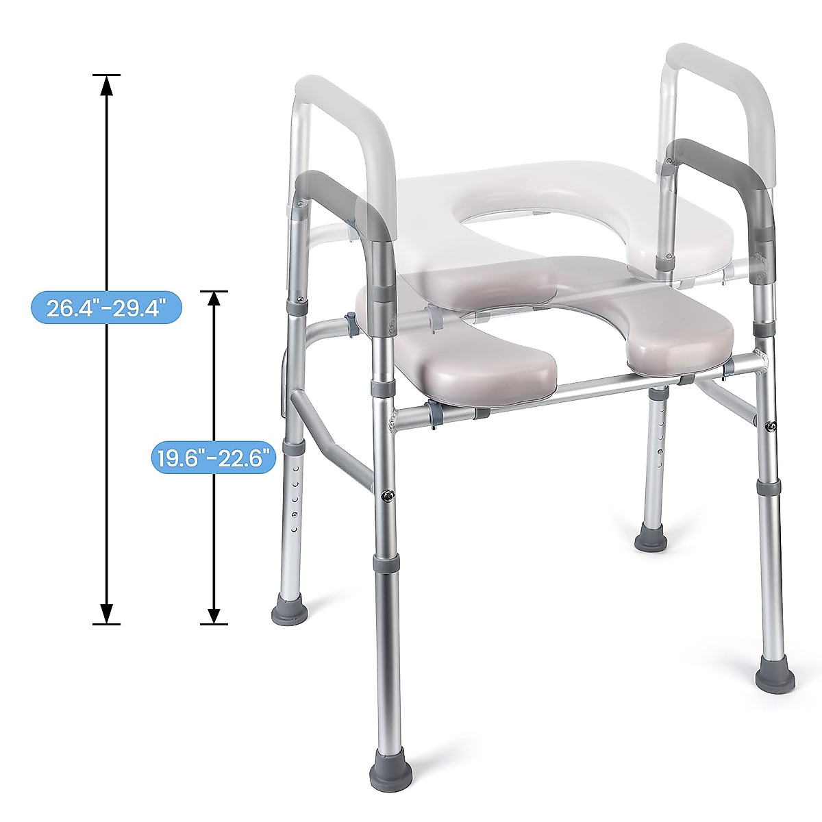 Raised Toilet Seat, 350LB Stand Alone Homecare Commode Bathroom Assist Frame for Elderly, Handicapped, Disabled, Adjustable Height, Padded Seat