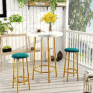 Hooseng Bar Table Set, 3 Pieces Round Dining Table Set with Counter Height Faux Marble Table and 2 Stools, Space Saving Bar Table and Chairs Set for Breakfast Nook Apartment Cafe Small Space, Green