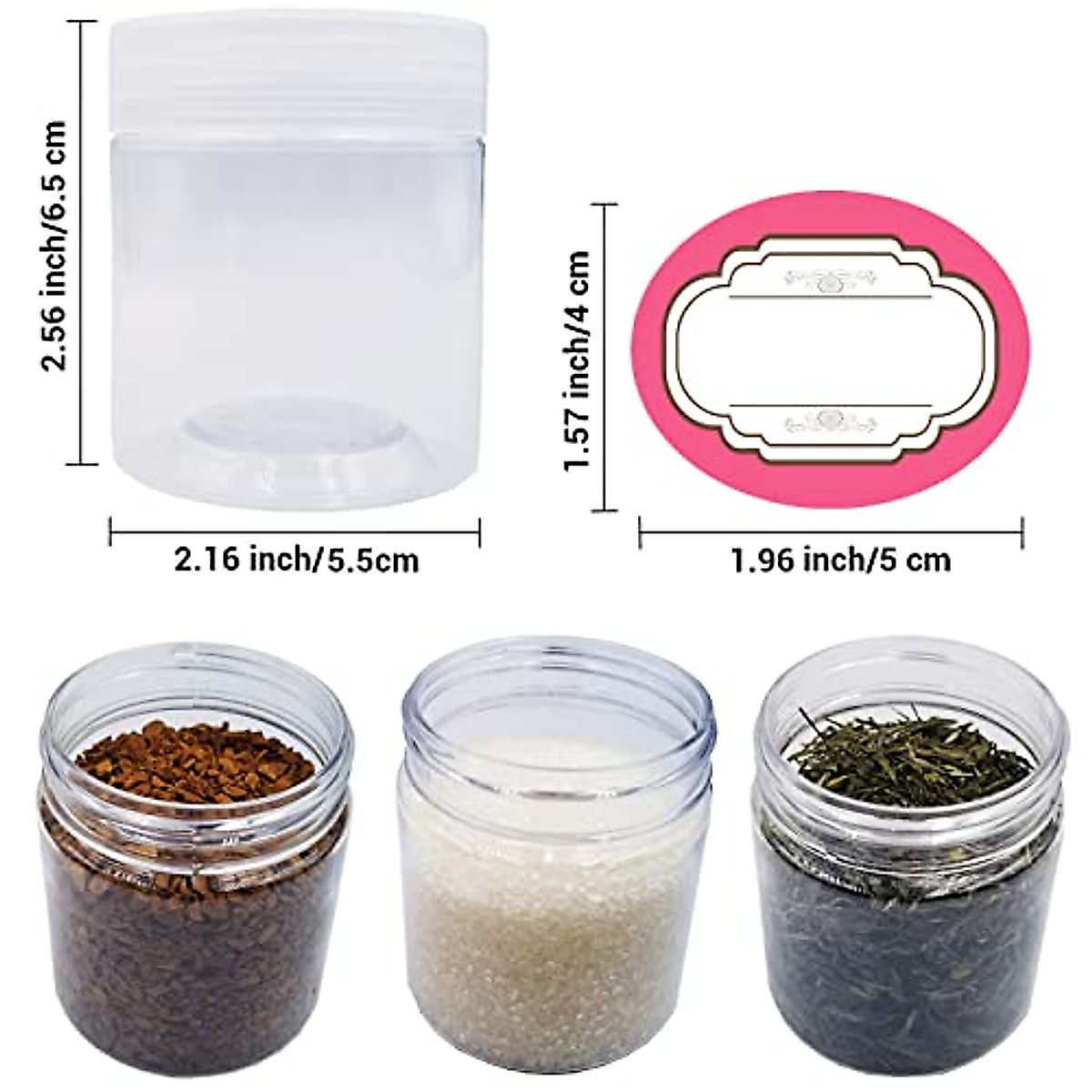 Hodooly 8 Pack 4 oz Empty Plastic Jars with Lids,Wide-mouth Clear Storage Containers, Empty Round Clear Plastic Jars with Lids and labels for Body Butter, Bath Salt, Slime and Beauty Products