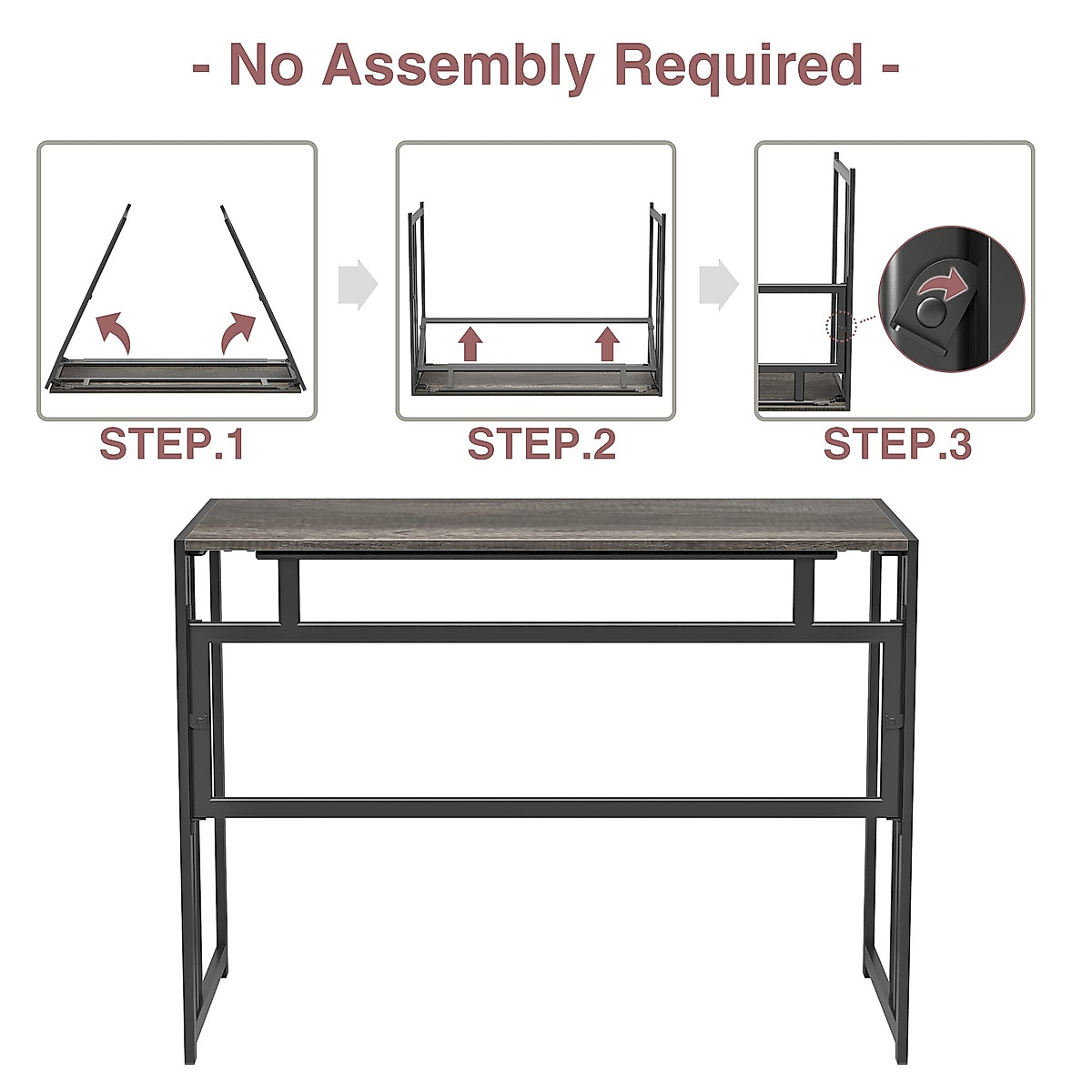 Gezen Folding Desk 40'' Computer Desk for Home Office, No Assembly Office Desk Foldable Simple Study Writing Desk Table for Small Spaces(Dark Grey)