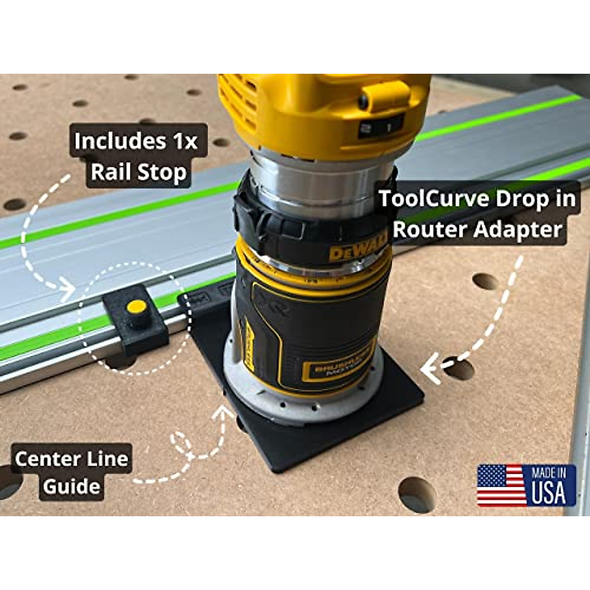 ToolCurve's Guide Rail Adapter Compatible with Dewalt Router - Made in USA