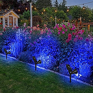T-SUN Blue Solar Spotlights, 4 LED Solar Landscape Spot Lights Outdoor Waterproof, Adjustable Auto ON/Off Solar Wall Lights Garden Pond Lights for Trees, Patio, Yard, Driveway, Pool Area(Blue-4 Pack)