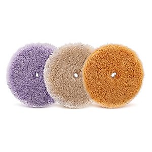 SPTA Wool Buffing Polishing Pads, 3Pcs 6" (150mm) Coarse Medium Cutting Car Wool Polishing Pads, Premium 100% Wool Cutting Pad with Hook and Loop for Car Polisher Car Polishing and Buffing -WPMIXS6