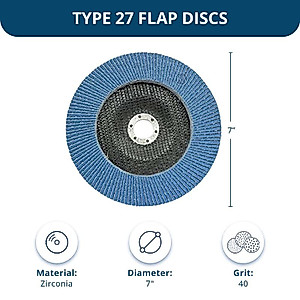 Benchmark Abrasives 7" x 7/8" Premium High-Density Jumbo Zirconia Type 27 Flap Discs for Sanding, Stock and Rust Removal, Finishing, Grinding, Deburring (10 Pack) - 40 Grit