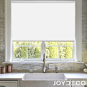 Joydeco Blackout Cordless Roller Shade White Fabric Mini Blinds & Shades for Windows 28 Inch Wide Home Darkening(28x 75)