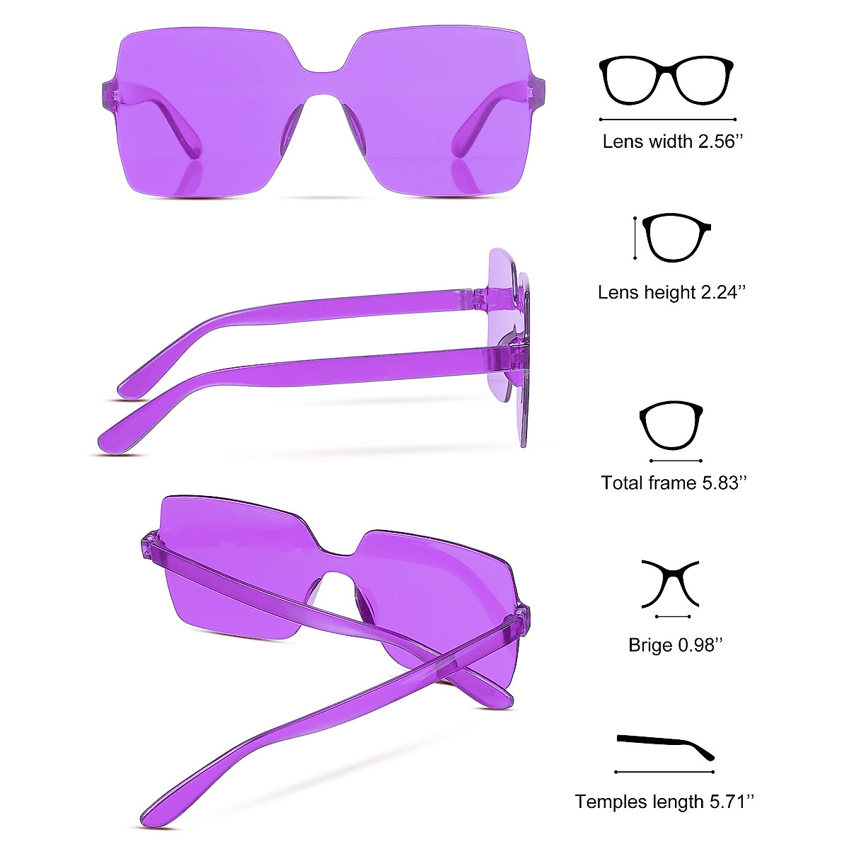 Chumia 51 Pairs Colored Fun Sunglasses Bulk Candy Party Sunglasses Rimless Transparent Square Tinted Sunglasses Rectangle Colorful Bulk Sunglasses Frameless Colored Glasses for Women Men Cosplay