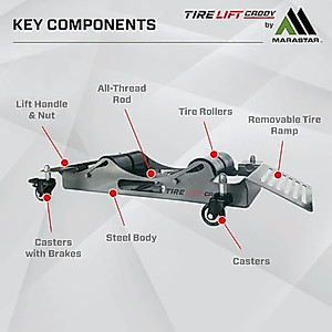 Tire Lift Caddy, Adjustable, Back-Saving Tire Dolly for DIY Enthusiasts, Auto & Tire Shops and Garages, No Assembly Required, 150lbs. Capacity