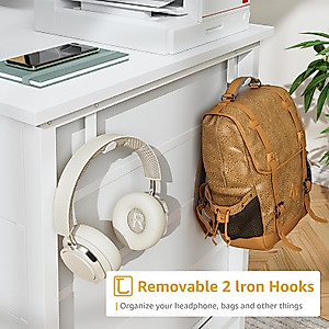 White Computer Desk with Drawers for Storage - 55 inch Home Office Desk with 8 Fabric Drawers, Writing Study Desk with Drawers on Both Sides for Bedroom