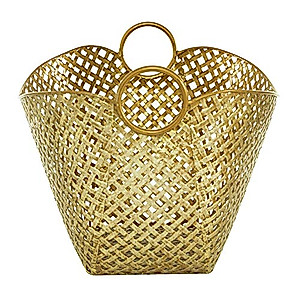 Large Gold Metal Basket 16.75" X 11.5 17 X 13 11
