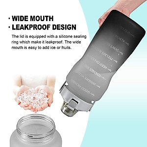 EYQ 64oz Leakproof Free Drinking Water Bottle with Motivational Time Marker BPA Free for Fitness, Gym and Outdoor Sports (Black/Gray Gradient)