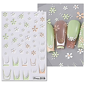 JMEOWIO 6 Sheets Flower Daisy Nail Art Stickers Decals Self-Adhesive Pegatinas Uñas Spring Summer Floral Nail Supplies Nail Art Design Decoration Accessories