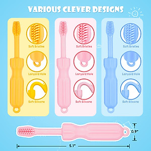 NiBaby 0-6 Months 6-12 Months 3-Pack Silicone Teething Toys for Babies Toothbrush Shape Baby Teether Toys BPA Free Freezable Dishwasher (Pink/Yellow/Blue)