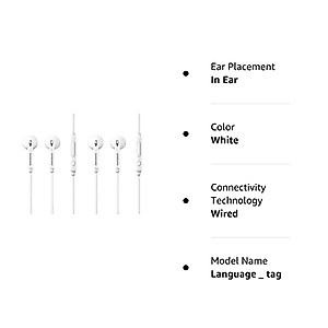 SAMSUNG (2 Pack) OEM Wired 3.5mm White Headset with Microphone, Volume Control, and Call Answer End Button [EO-EG920BW] for SAMSUNG Galaxy S6 Edge+ / S5, Galaxy Note 5/4 / Edge (Bulk Packaging)