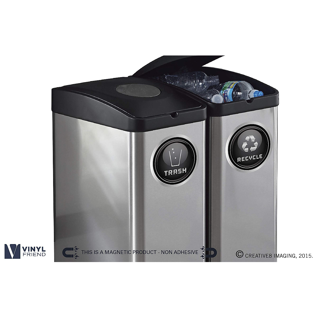 Recycle and Trash Logo Magnetic Sticker - Elegant Metal Look for Trash Cans, Containers - Flexible Rubber Material (Silver, XSmall)