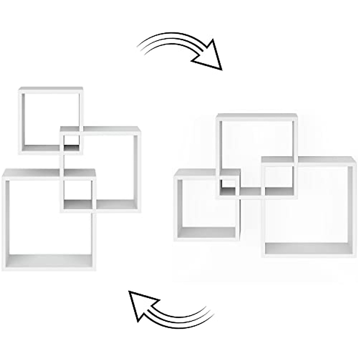 Ballucci Modern Interlocking Cube Floating Shelves, Wall Mount Wood Square Shelves for Living Room, Bedroom, Bathroom, Easy to Install Wall Decor Box Shelves, White