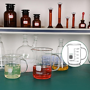 FunChem Glass Beaker with Handle, 1000 ml Borosilicate Glass Clear Graduated Low Form Griffin Beaker with Pouring Spout