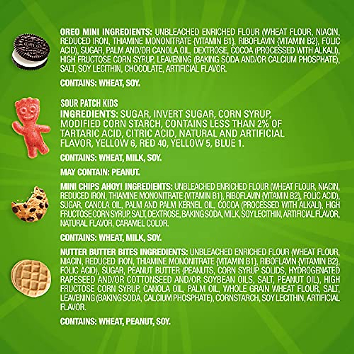 OREO Mini Cookies, CHIPS AHOY! Mini Cookies, SOUR PATCH KIDS Candy & Nutter Butter Bites Cookies & Candy Variety Pack, 32 Snack Packs