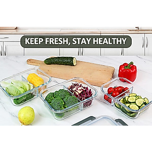 M MCIRCO [5-Pack,36 Oz] Glass Meal Prep Containers 2 Compartments Portion Control with Upgraded Snap Locking Lids Glass Food Storage Containers, Microwave, Oven, Freezer and Dishwasher (4.5 Cups)