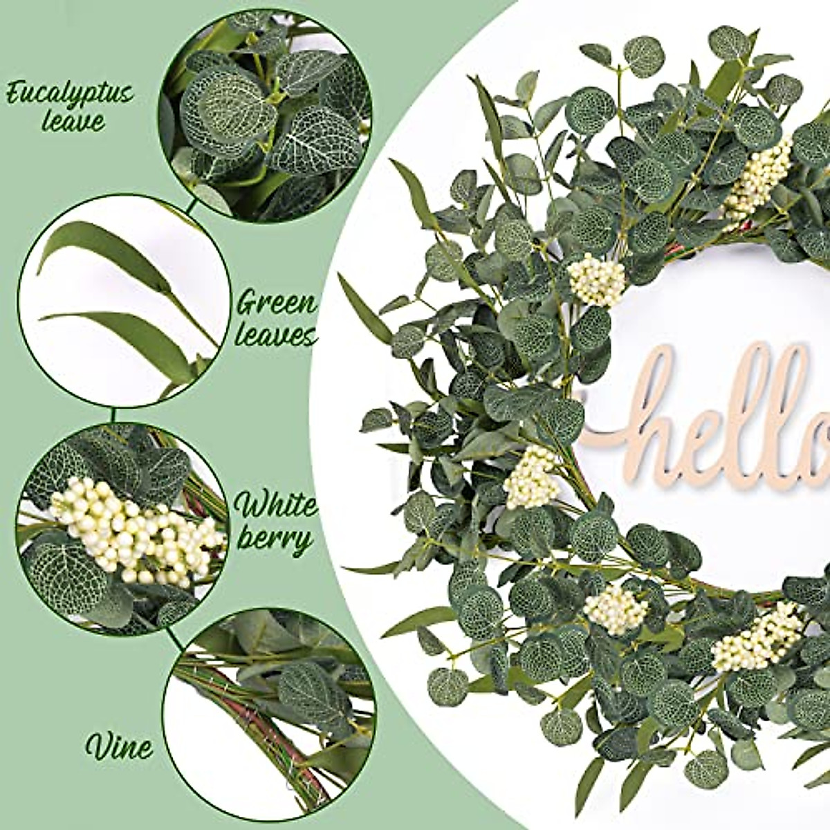 Eucalyptus Wreath for Front Door Outside,Green Wreaths Greenery Porch Decor for St Patricks Day,Winter,Spring,Summer,Christmas,All Season,Year Round,Holiday(with Sign&Hanger, Assembly Needed)
