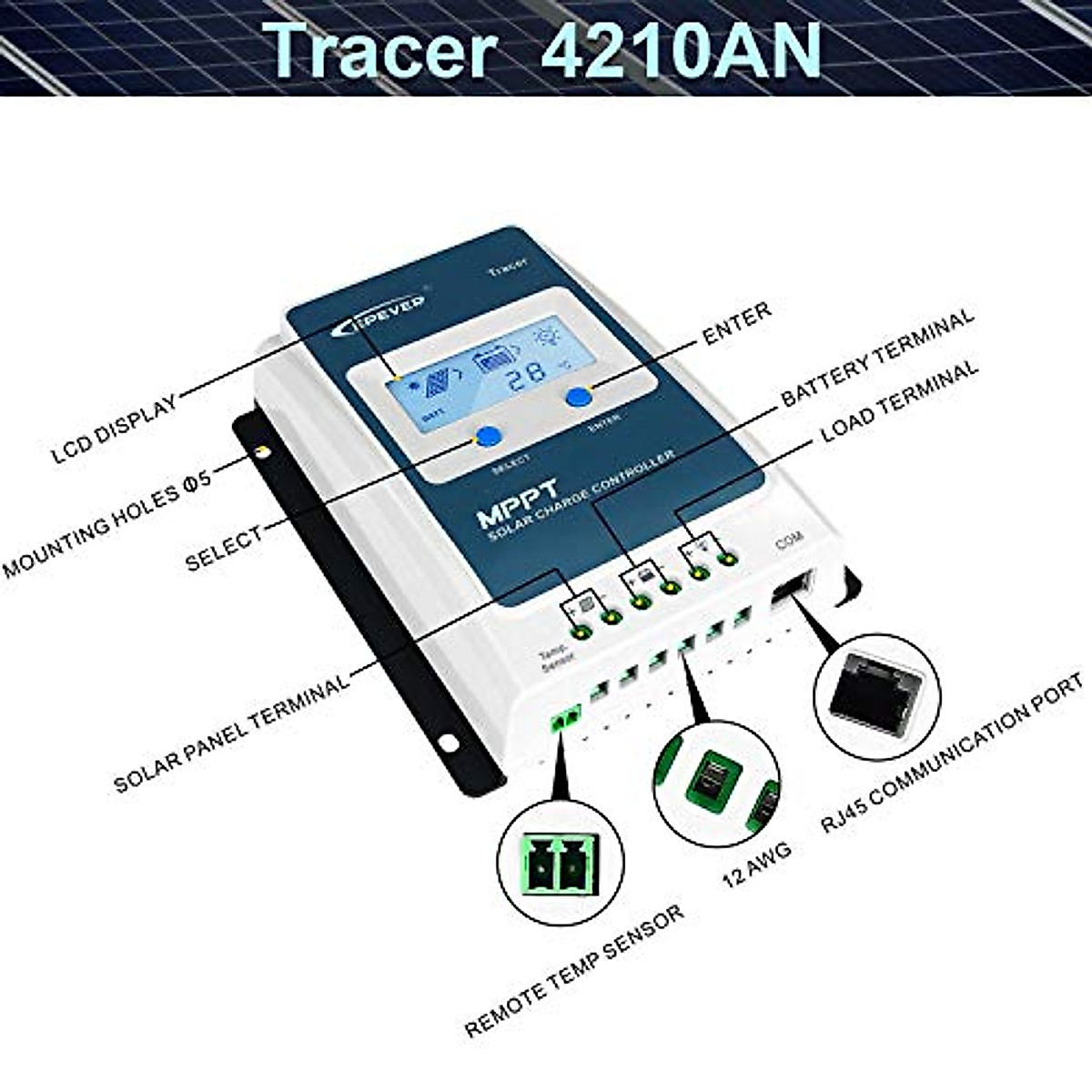 EPEVER MPPT Solar Charge Controller 40A Max PV 100V, 12V/520W, 24V/1040W, Common Negative Grounding, Work for Lead-Acid Sealed /Gel(AGM)/Flooded and Lithium Battery Charging(MPPT 40A)