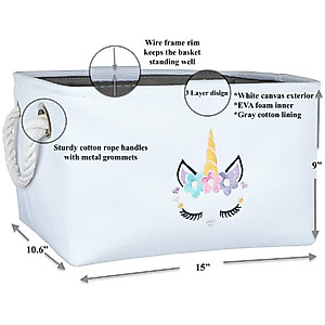 APPLE PIE ORDER Storage Basket with Embroidery, Foldable Animal Toy Storage Bins/ Cube/ Box/ Organizer for Kids, Boys and Girls room, Baby & Nursery.