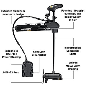 Minn Kota 1368860 Ultrex Freshwater Cable & Electric-steer Bow-Mount Motor with MEGA Down Imaging, Digital Maximizer & i-Pilot Link GPS, 80 lbs Thrust, 45" Shaft