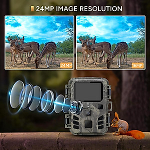 SuntekCam Mini Trail Camera 1080P 24MP Game Camera with Night Vision Motion Activated IP65 Waterproof, Trail Cam with 0.2s Trigger Speed and 65FT Distance for Wildlife Monitoring