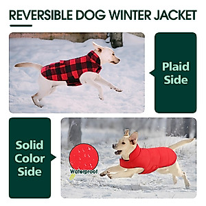 Kuoser Dog Winter Coat, Windproof Dog Fleece Jacket British Style Plaid Cold Weather Dog Vest Coats, Reversible Cozy Warm Dog Clothes Pet Apparel for Large Size Dogs XL