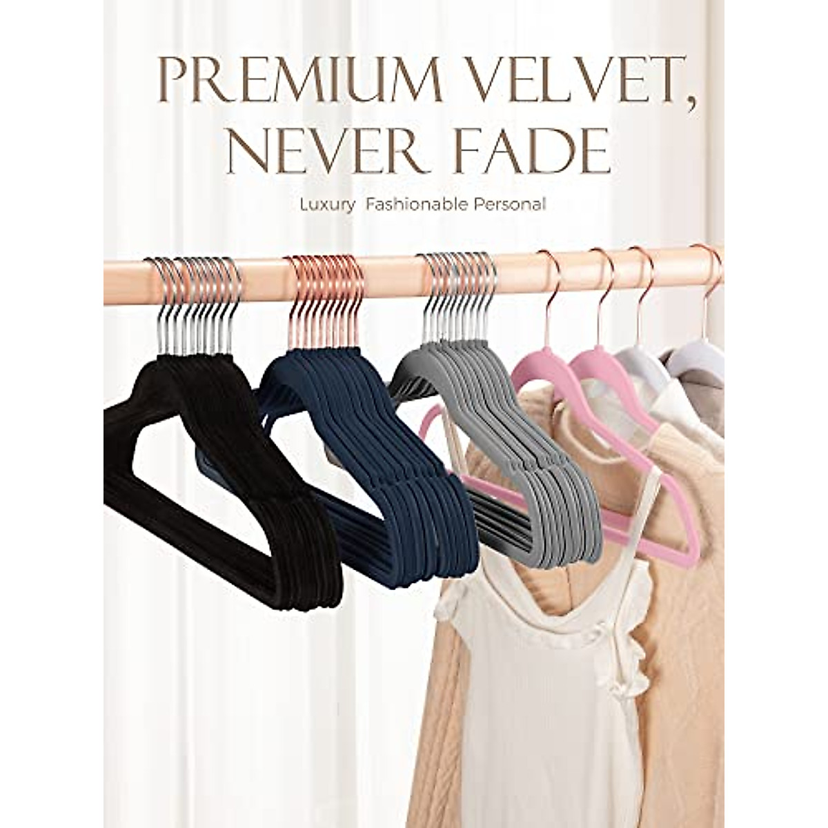 Jersow Velvet Hangers, 60 Pack Non Slip Felt Hangers Space Saving Clothes Hanger, Velvet Hanger Heavy Duty Adult Hanger for Coats and Suits (Grey)