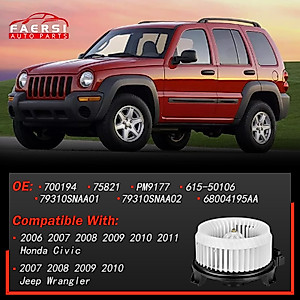 FAERSI HVAC Plastic Heater Blower Motor with Fan Cage Compatible with Jeep Wrangler 2007 2008 2009 2010, Honda Civic 2006 2007 2008 2009 2010 2011 Replaces 700194, PM9177,79310SNAA01