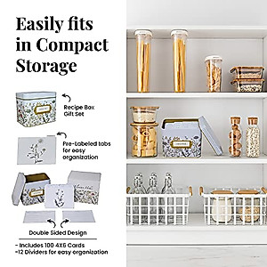 SENSORY4U Tin Recipe Box - Includes 100 4X6 Cards, 12 Dividers - Beautiful Decorative Tin Box Gift Set (Wild Flower)