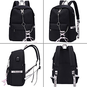 Hey Yoo School Backpack for Girls Women Children Kids Backpack School Bag Bookbag Set with Lunch Bag for Teen Girl (Black)