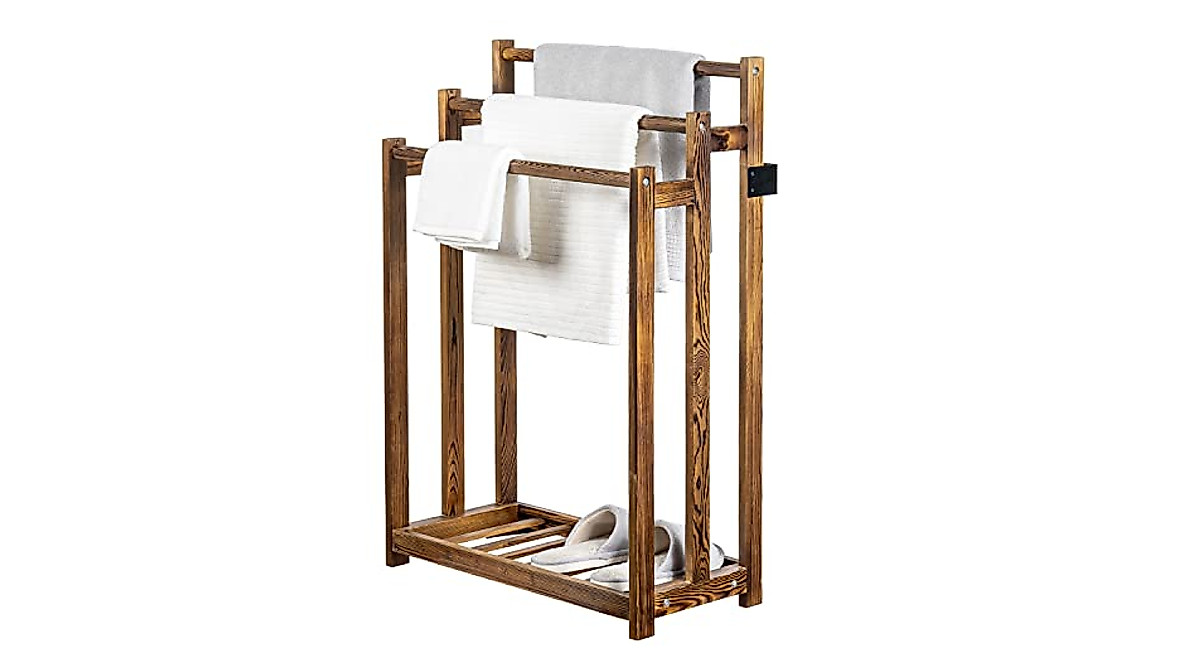 MyGift 3 Tier Towel Rack - Rustic Bathroom Storage