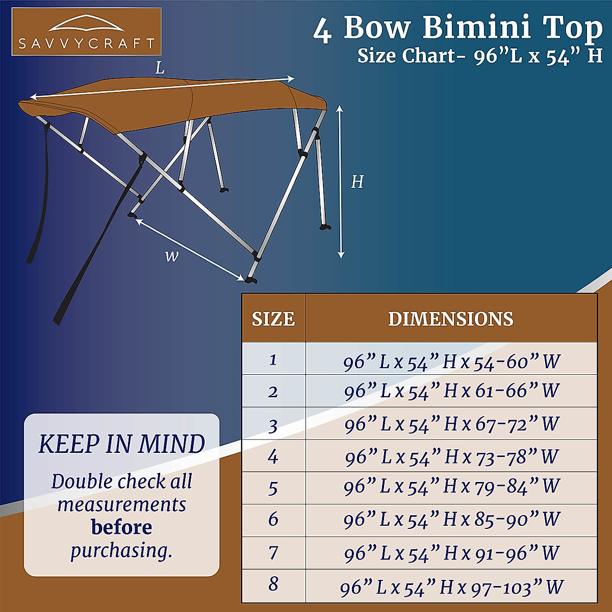 SavvyCraft 4 Bow Bimini Top Boat Cover Burgundy 4 Bow 96" L 54" H 97"- 103" W W/Boot & Rear Poles