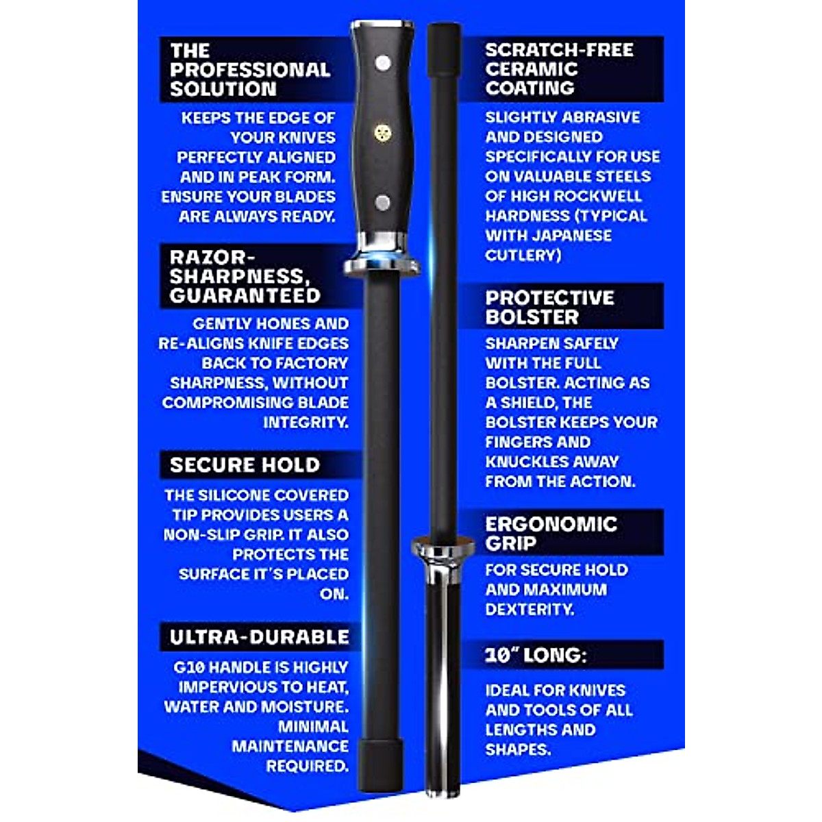 Dalstrong Honing Rod - 10" - G10 Handle - Stainless Steel Core - Scratch-Free Ceramic Coating