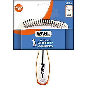 WAHL 2-in-1 Combination Double Row Pet Rake with Hair Shedding Blade for Dog or Cat Fur by The Brand Used by Professionals – Model 858424