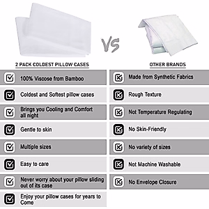 Coldest Pillow Cases Set of 2 - Pillowcase 2 Pack with Envelope Closure, Breathable Pillow Case - 100% Viscose Derived from Bamboo