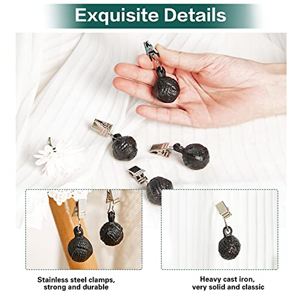 Sungmor Cast Iron Heavyweight Tablecloth Weights - 4 Pack Antique Dark Brown Round Clew Pendent Clips Weights Kit - Heavy Duty Table Cloth Cover Clamps for Home Garden Party Wedding Camping Picnic