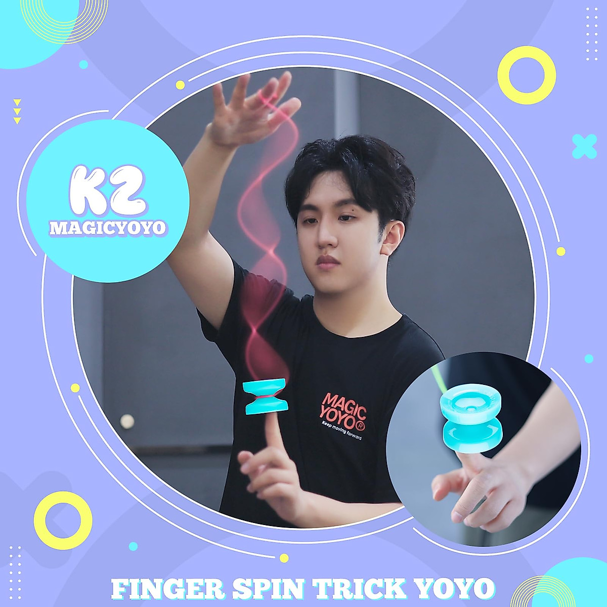 MAGICYOYO Responsive Yoyo for Beginners K2, Dual Purpose Yoyo for Kids with Replacement Unresponsive Bearing for Intermediate + Bearing Remover + Yoyo Case Bag + 12 Yoyo Strings (Blue)