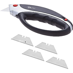 Veltec Heavy Duty Retractable Utility Knife, Box Cutter, Carpet Cutter with 3-Position Locking, Ergonomic Non-Slip Grip, 5 Reversible Replacements Blades SK5 (Black)