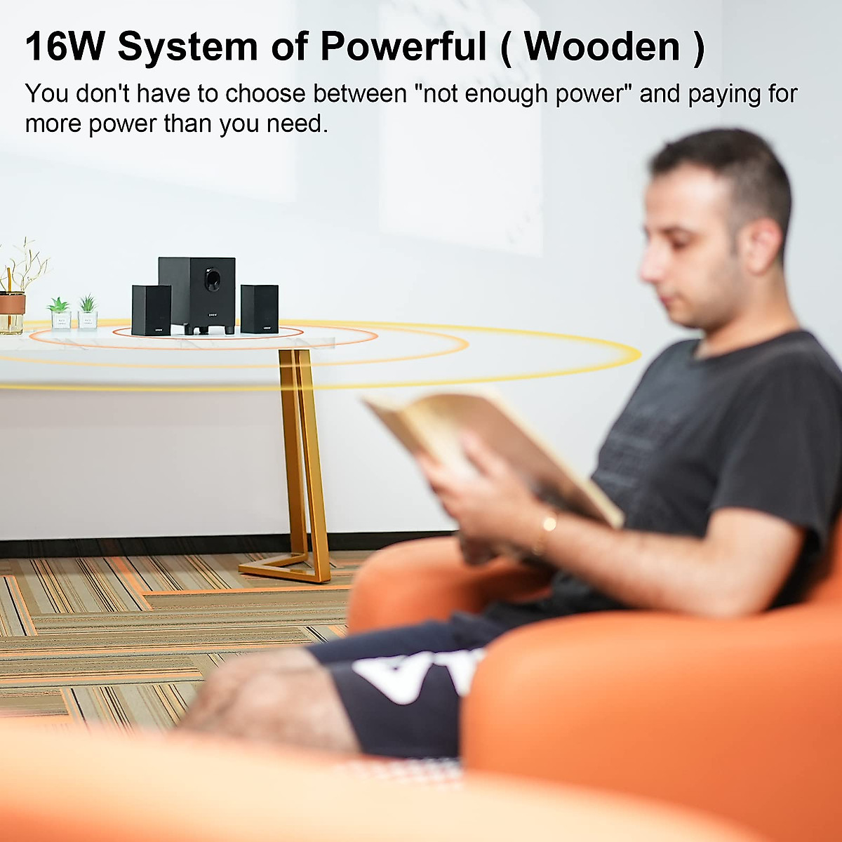 OROW S211 New USB-Powered 2.1 Multimedia Speakers System with Subwoofer,16W Computer Speakers,Strong Bass,3.5mm Audio Inputs,Great for PC/PS4/TV (Wooden)