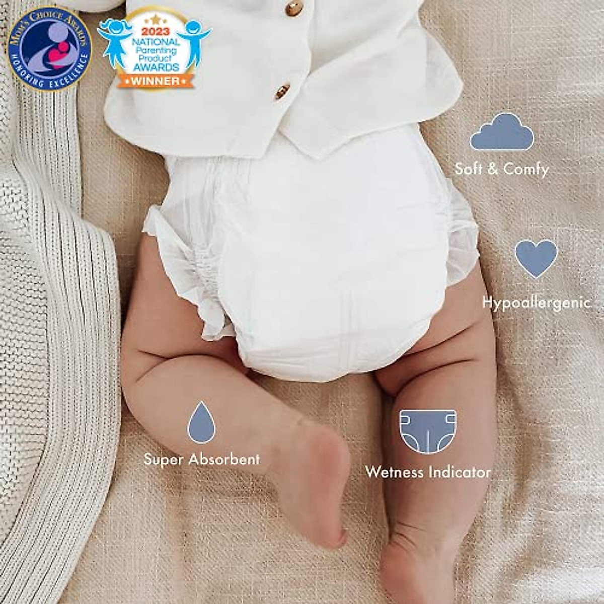 Believe Baby Bamboo Baby Diapers Size 1 - Premium, Super-Absorbent, Hypoallergenic for Sensitive Skin, Chemical-Free, Unscented, Eco-Friendly Diaper for Babies 8-14 lbs - 60 Ct