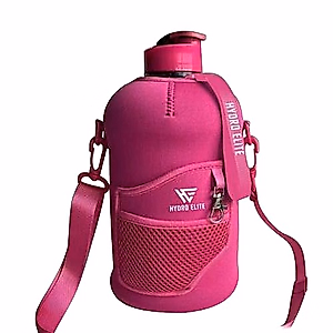 Hydro Elite Large 2.2 Liter Water Bottle - XL,Stylish Fabric Cover with Mesh Zipper Pocket, Adjustable Carry Strap (Pink)