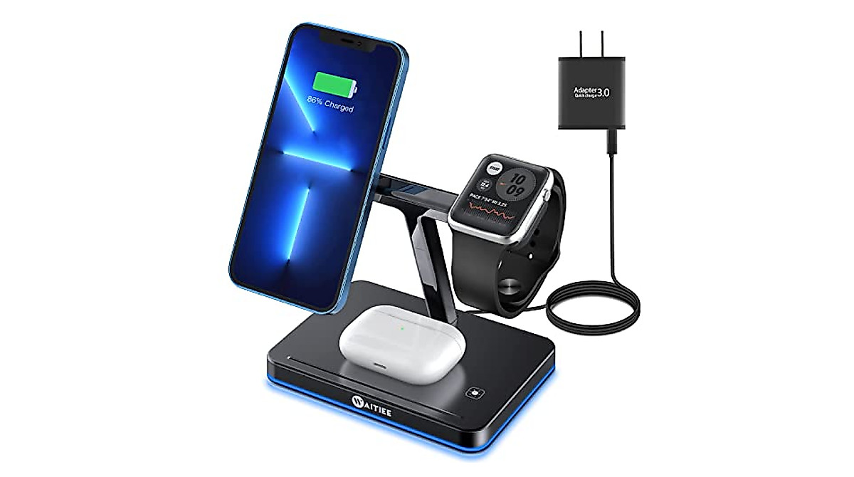 WAITIEE 3 in 1 Magnetic Wireless Charging Station for iPhone & AirPods