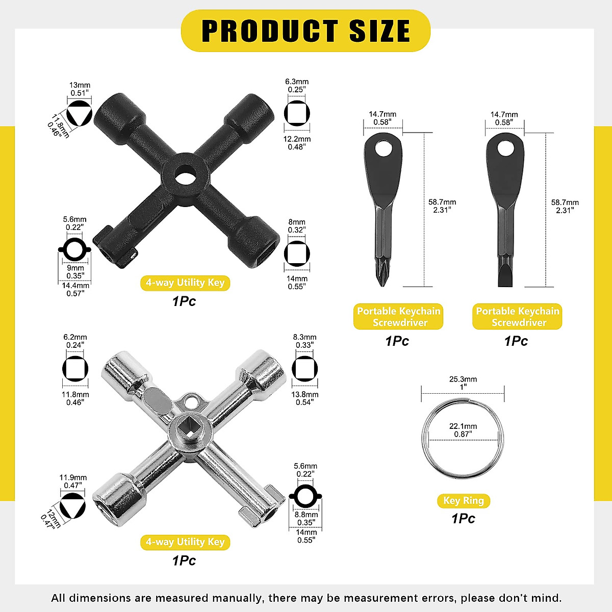 Mardatt 13 Pcs Utility Keys Kit Plumbers Key Tool Set 4 Way Service Cross Key, Triangle Cabinet Spanner Key, Water Tap Faucet Keys, Socket Keys for for Radiators Gas Electric Meter Boxes