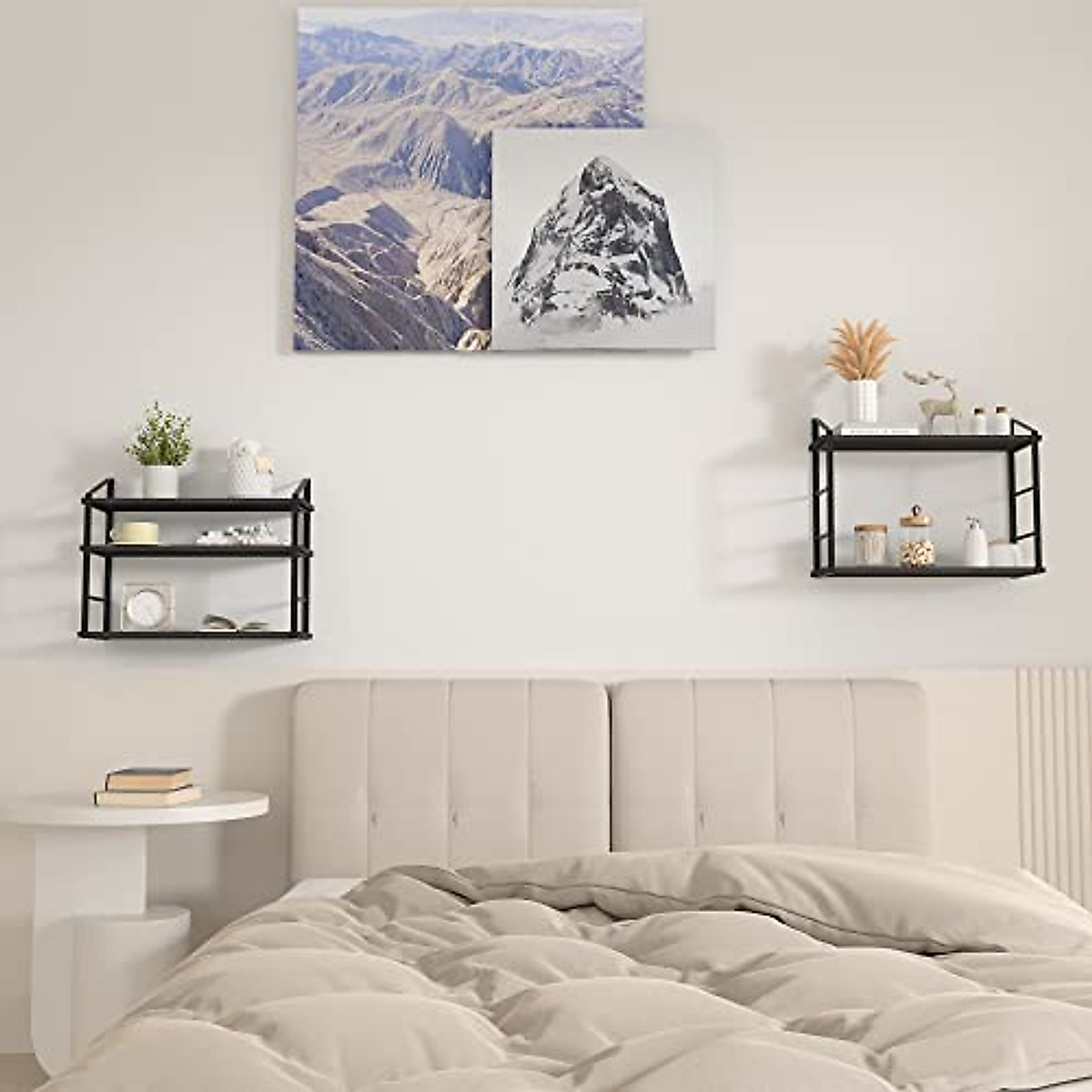 Adjustable Floating Shelf with Sturdy Metal Frame - Pine Wood DIY Long Shelves, Reclaimed Wood Shelves for Wall Storage, Wall Mounted Shelf for Multiple Purposes Perfect for Home and Office, Black